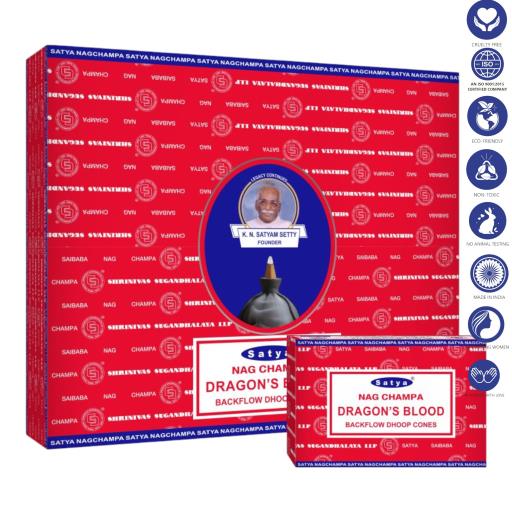 Satya - 1" Dragons Blood Backflow Incense Cones - Canvape.com