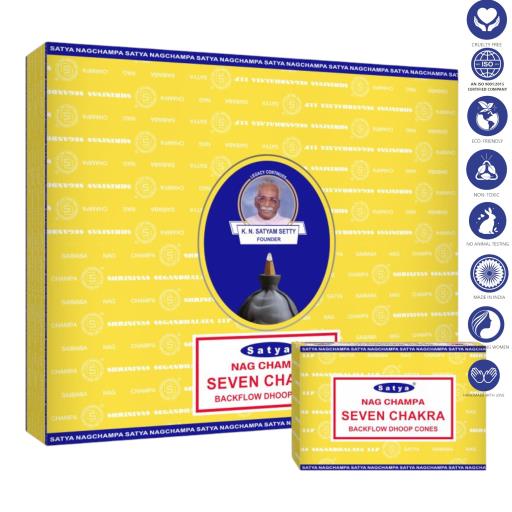 Satya - 1" Seven Chakra Backflow Incense Cones - Canvape.com