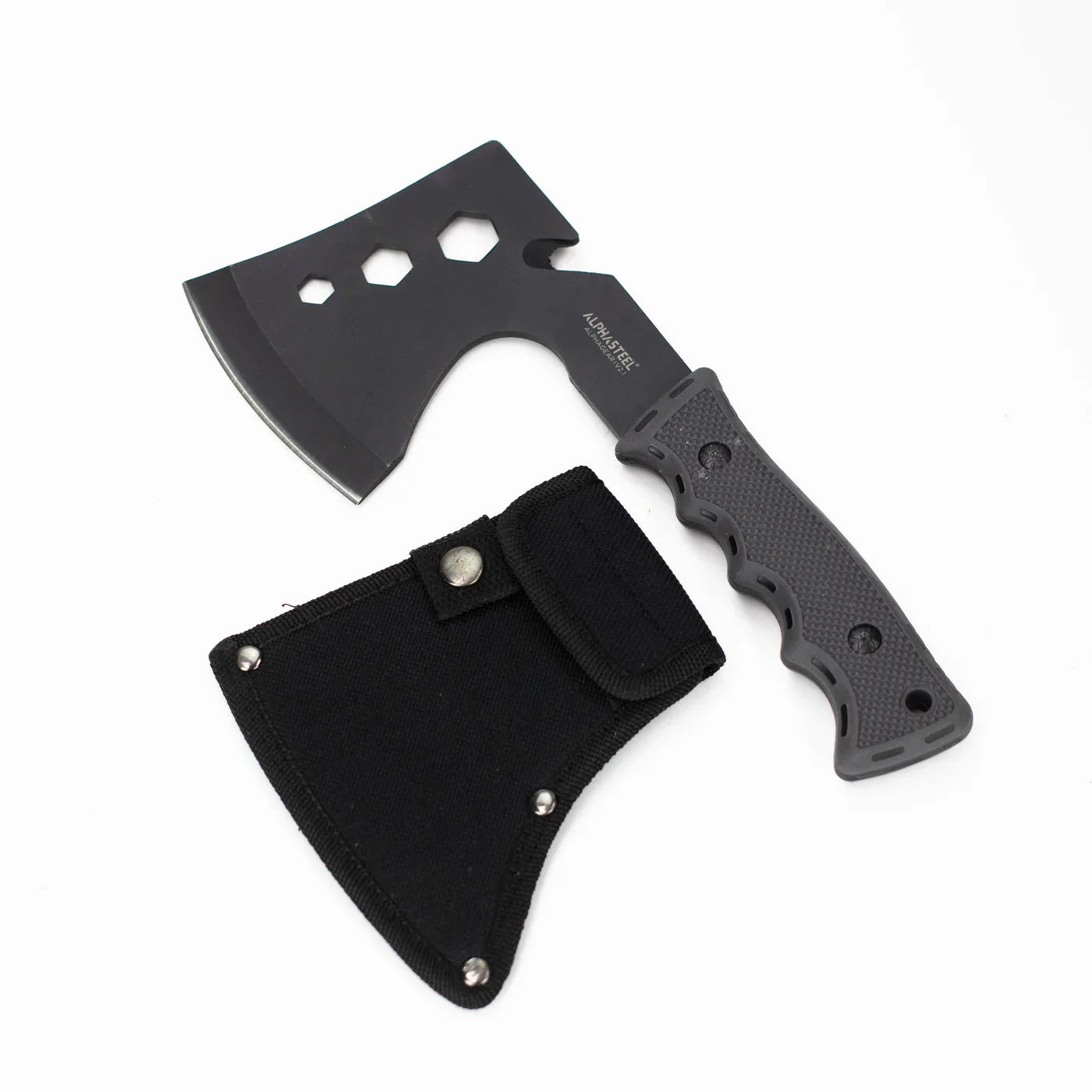 ALPHASTEEL - 10" Tactical Axe w/ Sheath Black Hatchet - Canvape.com