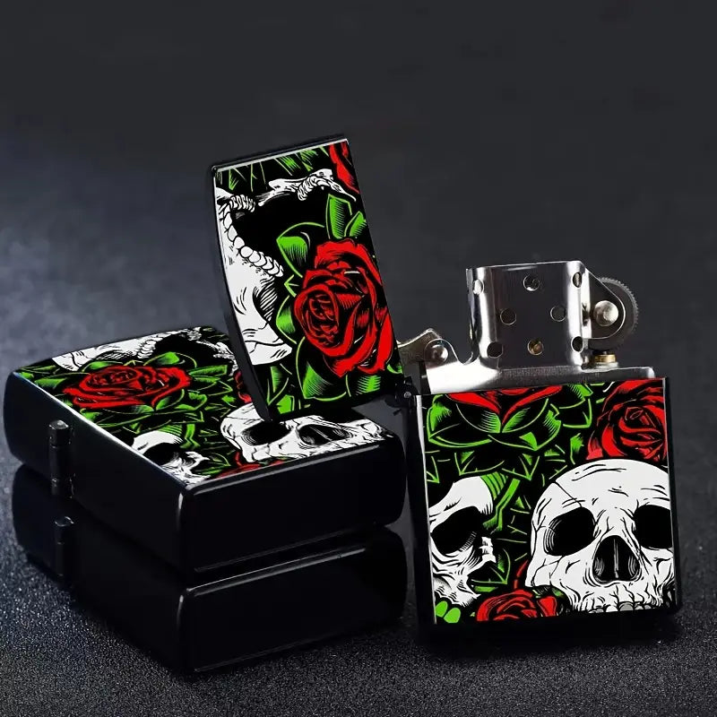 Rose & Skull Design Refillable Lighter Case - Canvape.com