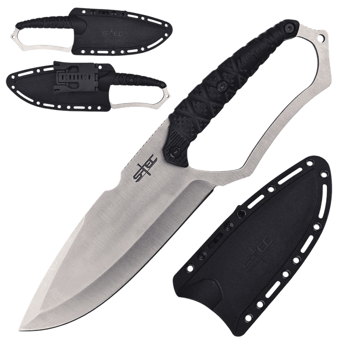 S-TEC - 10″ Silver Vortex Edge Fixed Blade Knife w/ ABS Sheath ...