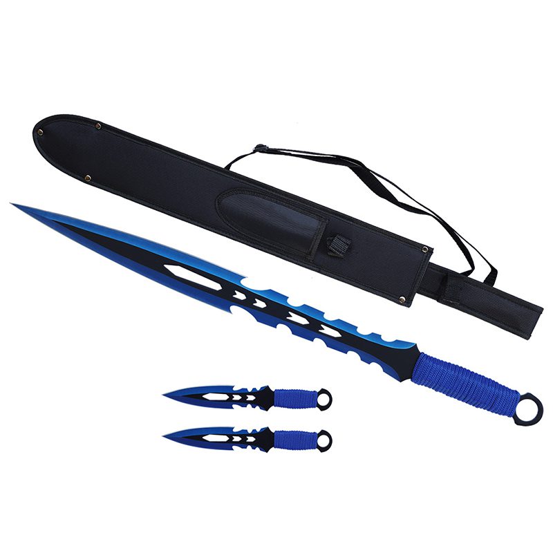 27″ Aqua Talon Tactical Machete Sword w/ Two 8″ Throwing Knives ...